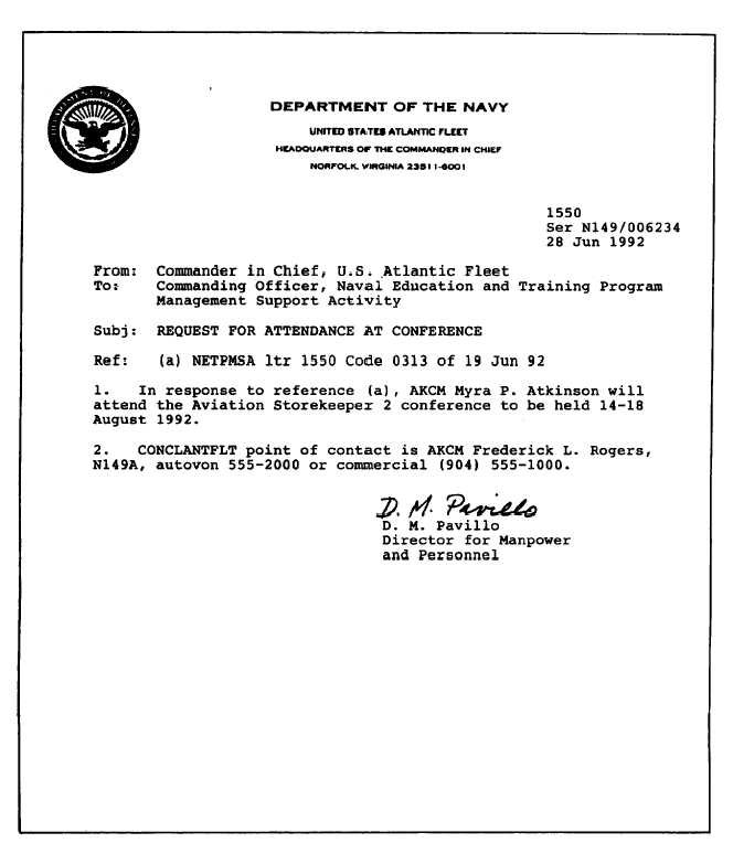 Standard Naval Letter 12655 10